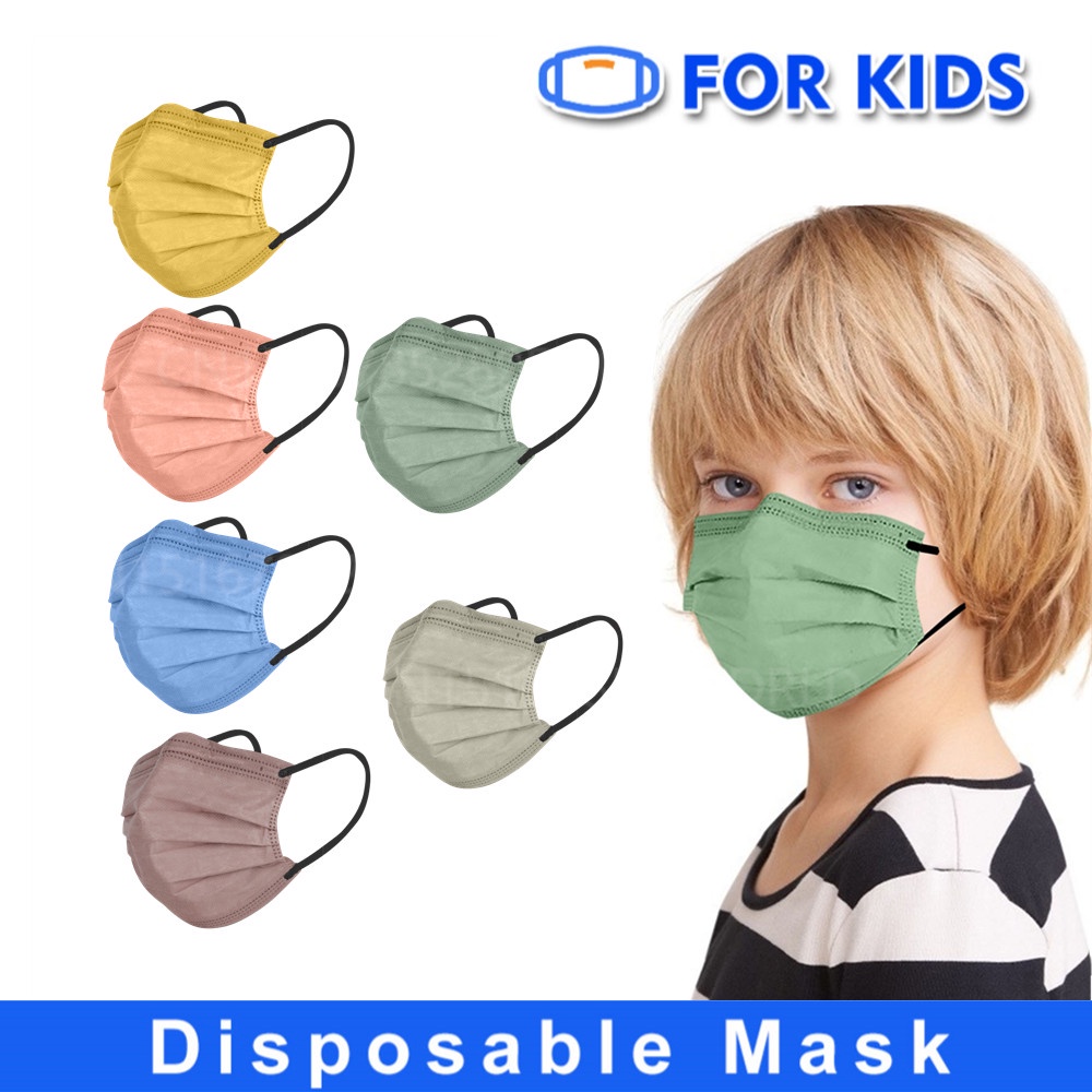 10/50Pcs Morandi Kids Mask 4 Layers 3-12 Years Old Disposable Masks for ...
