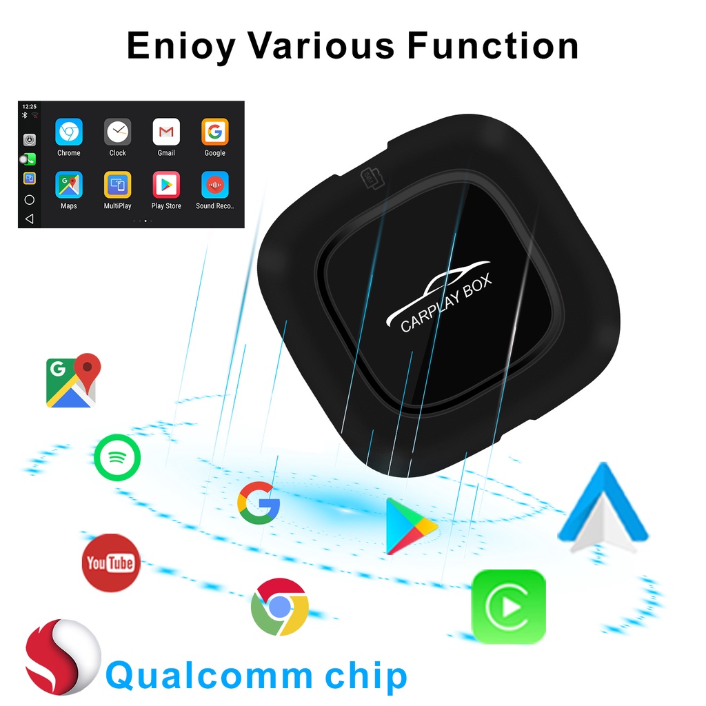 Car Android ai box Qualcomm Octa-Core Wired To Wireless Carplay Auto Motorcycle Module ...