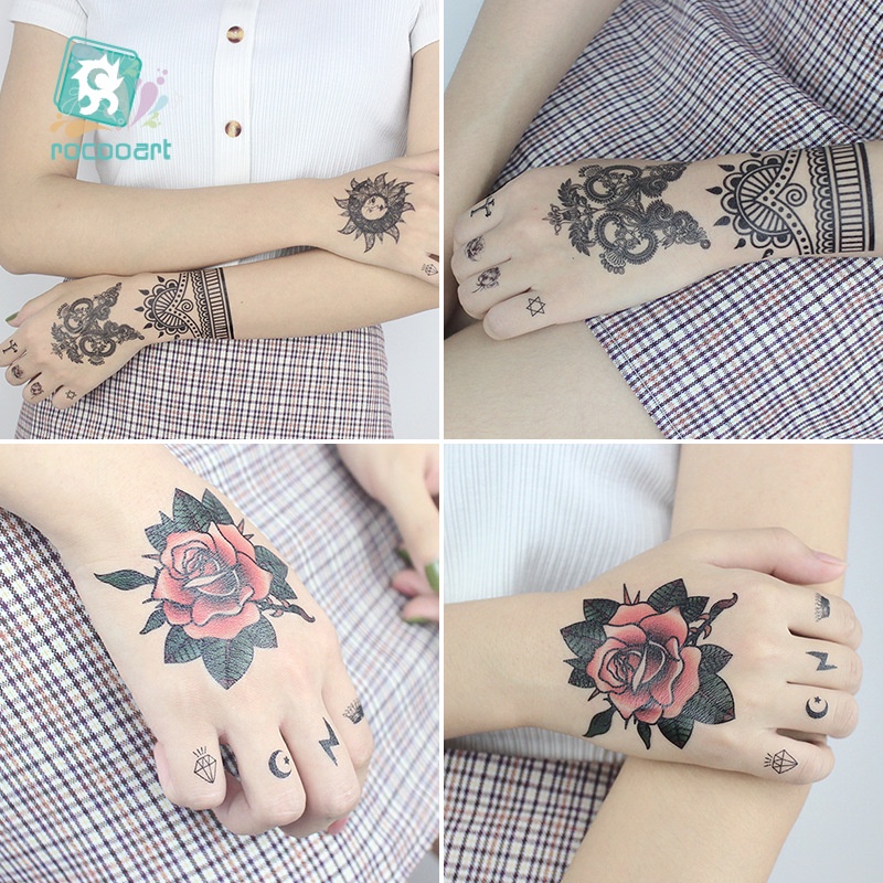 Temporary Waterproof Tattoo Stickers Back Hand Finger Flower Tattoo ...