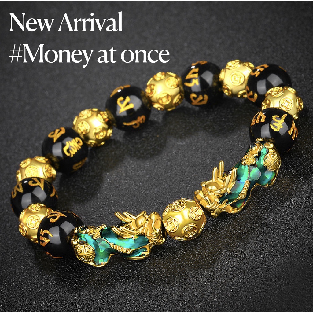 MONIKO Chinese Feng Shui Black Obsidian Gold Wealth Bracelet For Men Women | Shopee Philippines