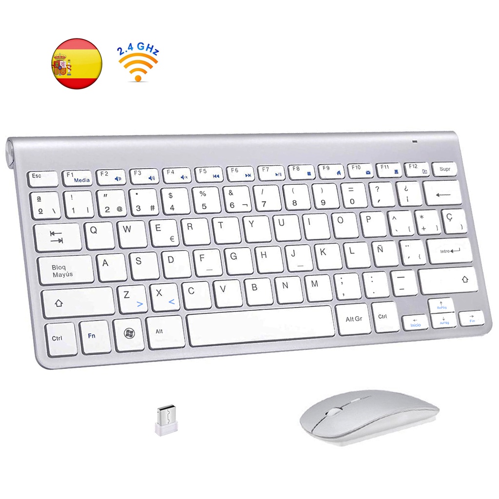 Spanish Wireless Keyboard Mouse 2.4G Ultra Slim Multimedia Keyboard ...