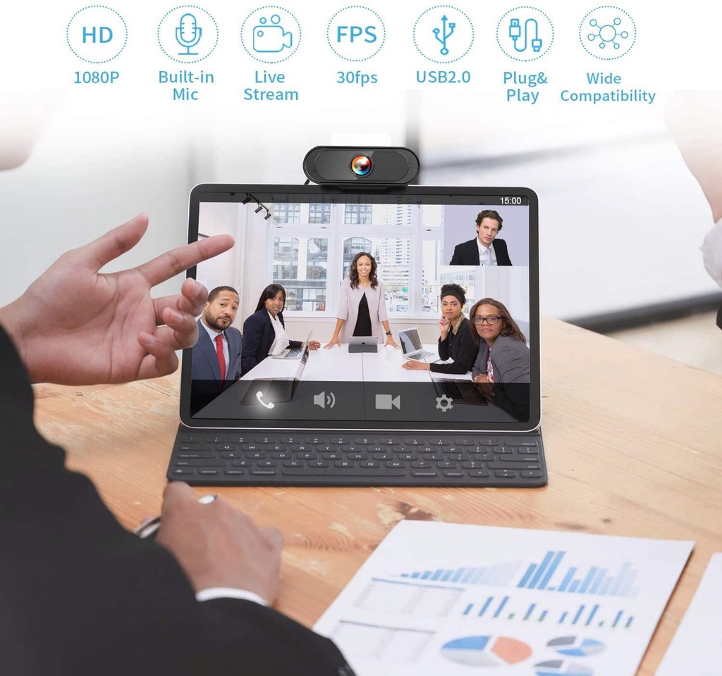 Ansen Webcam for PC Laptop Online Class 2K 1080P HD USB Web Camera with ...