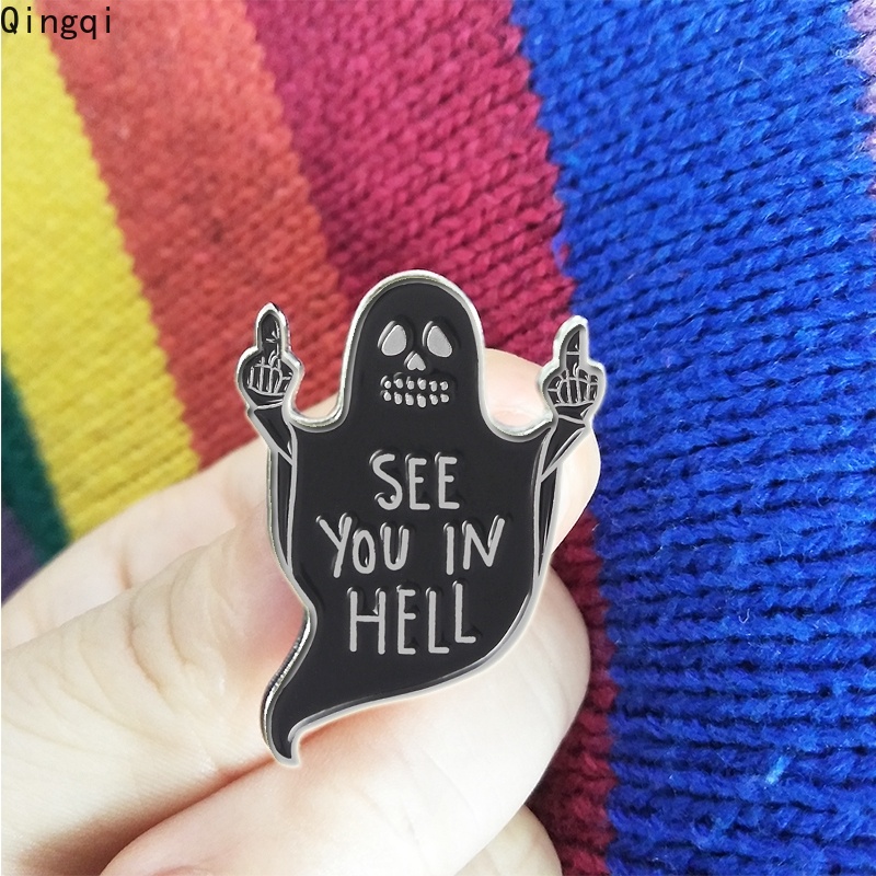 See You In Hell Enamel Pin Middle Finger Ghost Halloween Horror Goth ...