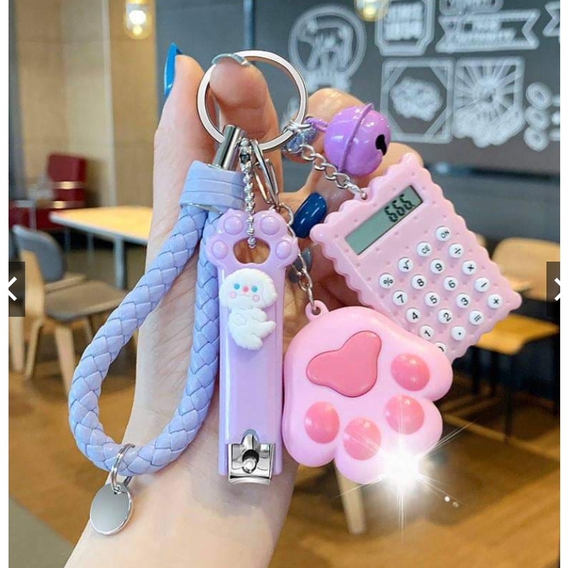3in1 Purple Key chain with Nail Clipper, Mini Calculator and Flashlight ...