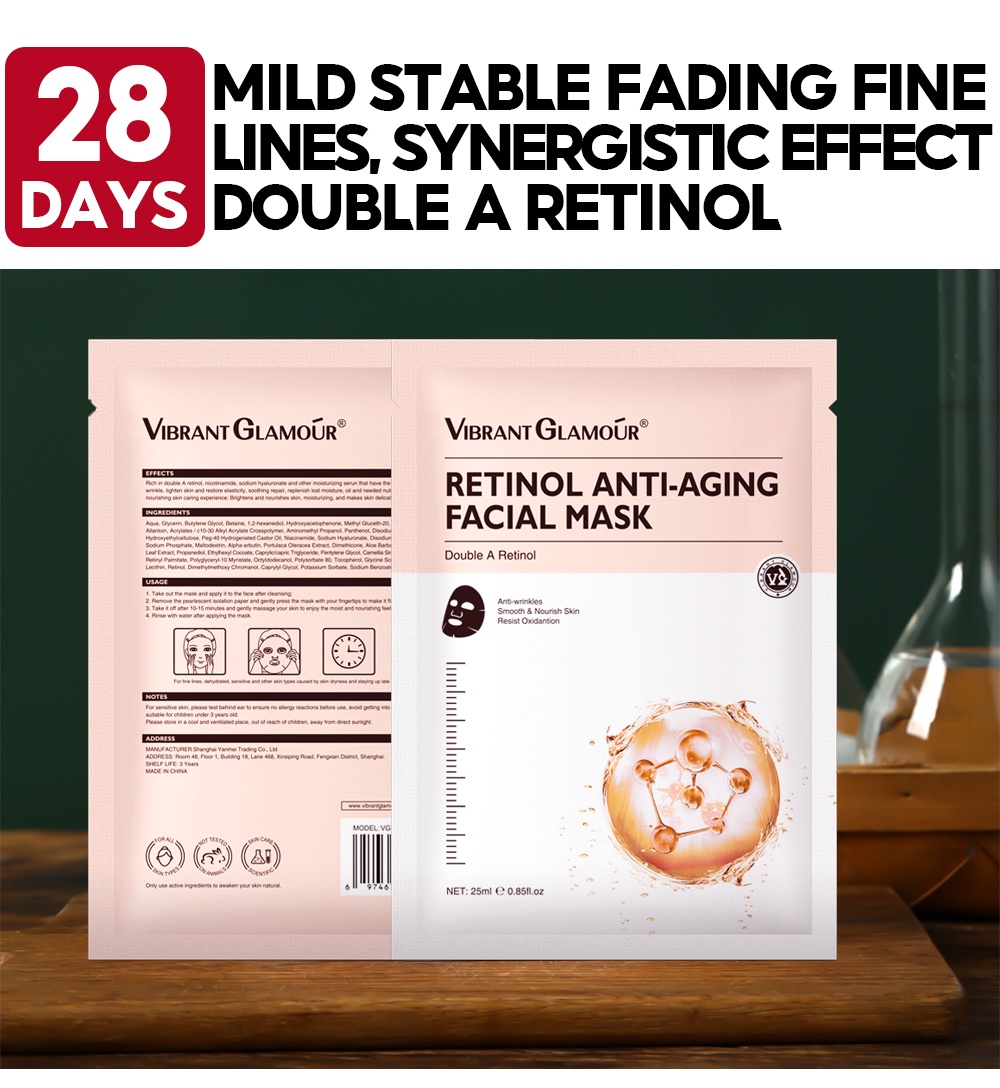 VIBRANT GLAMOUR Double A Retinol Facial Mask Anti Aging Reduce Fine ...