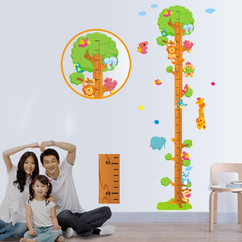 Cartoon Animal Height Measure Wall Stickers Kids Room Growth Chart ...
