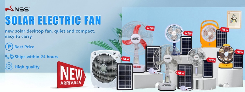 NSS Solar Fan 8" Rechargeable Fan Electric Portable Square Led Night ...