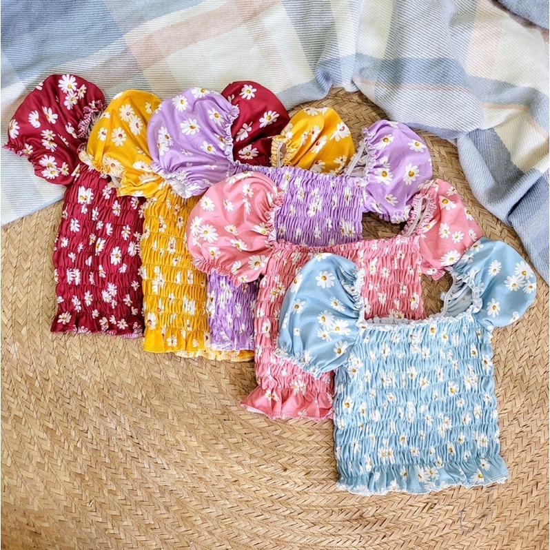 FLORAL SMOCKED PUFF TOP KIDS / FLORAL SMOCKING PUFF TOP/ FLORAL PUFF ...