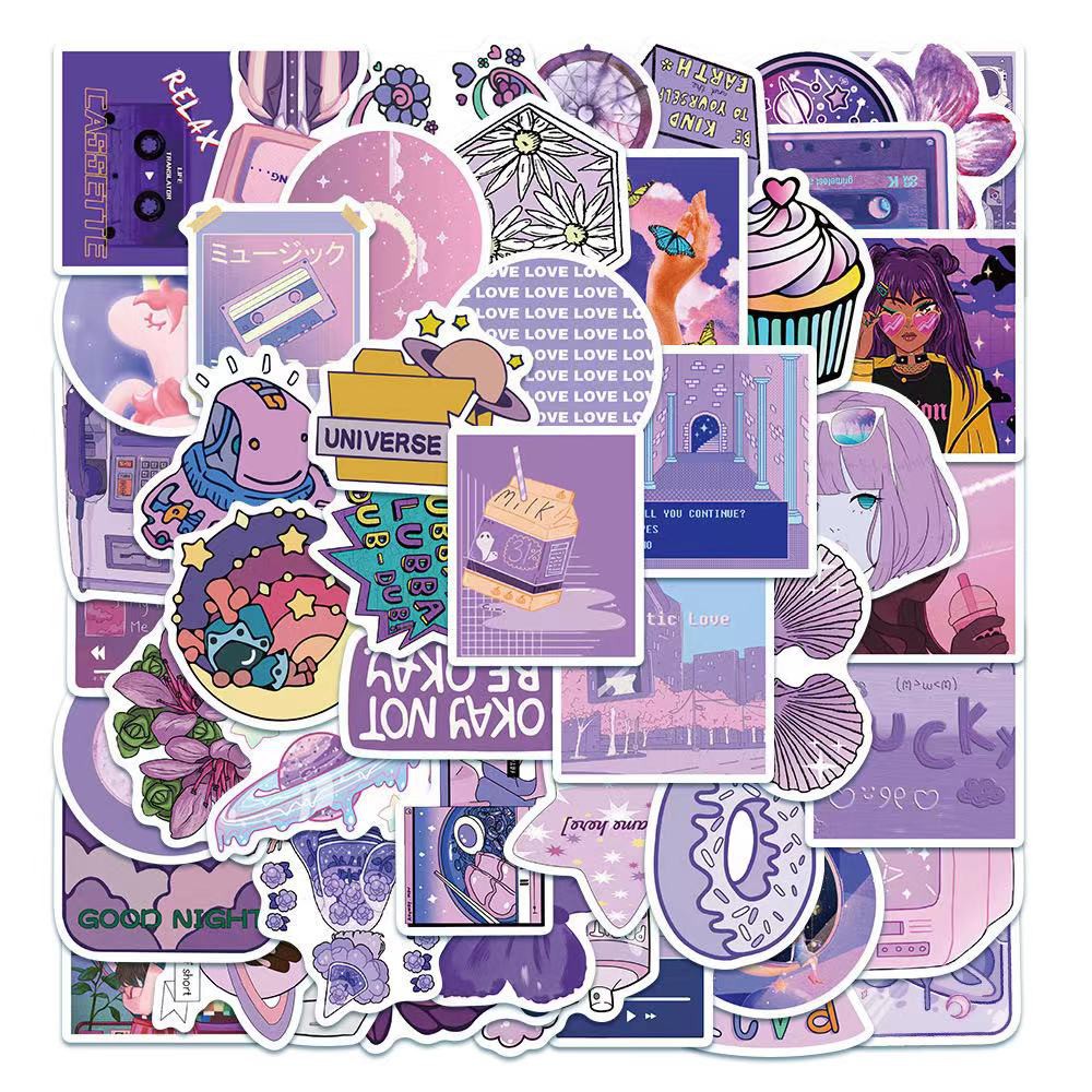 xs362-50 pcs ins wind purple style girly graffiti waterproof sticker ...