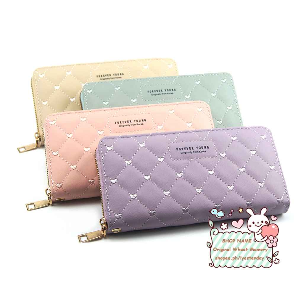 Forever Young Heart Design Embroidery Single Zipper Cellphone Wallet ...