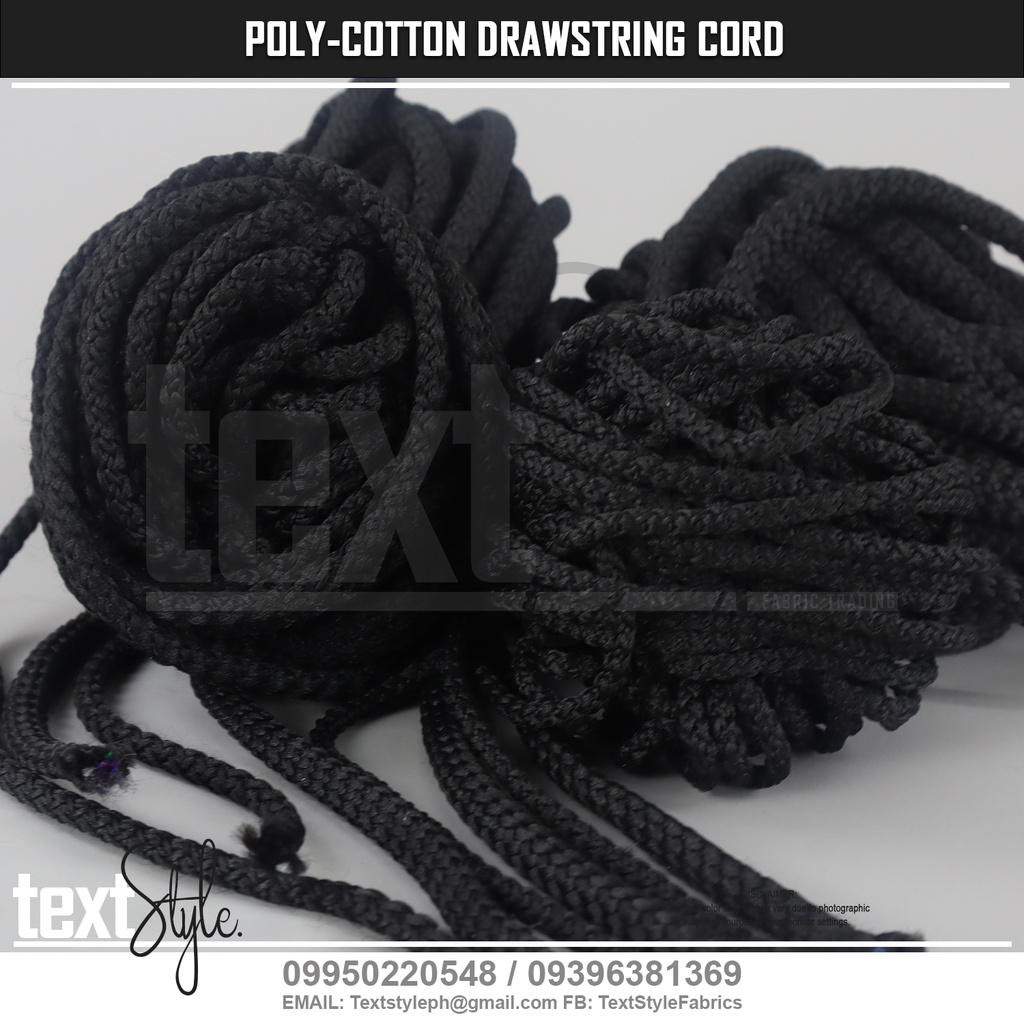 Textstyle Black Polyester Cotton Round Drawstring Cord 2.5mm 4mm 5mm ...