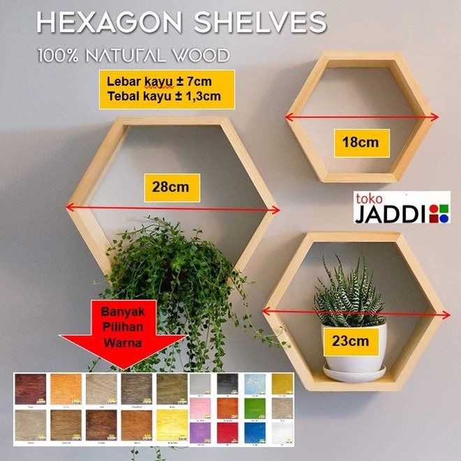 KAYU Jaddi [Code:E] Hexagonal Wood shelf (1set/3 Contents) Hexagonal ...