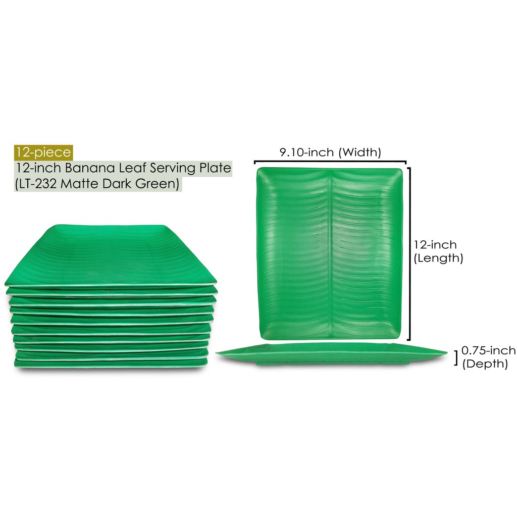 Nipponware 12-piece 12x9.10-inch Banana Serving Leaf (Matte Dark Green ...