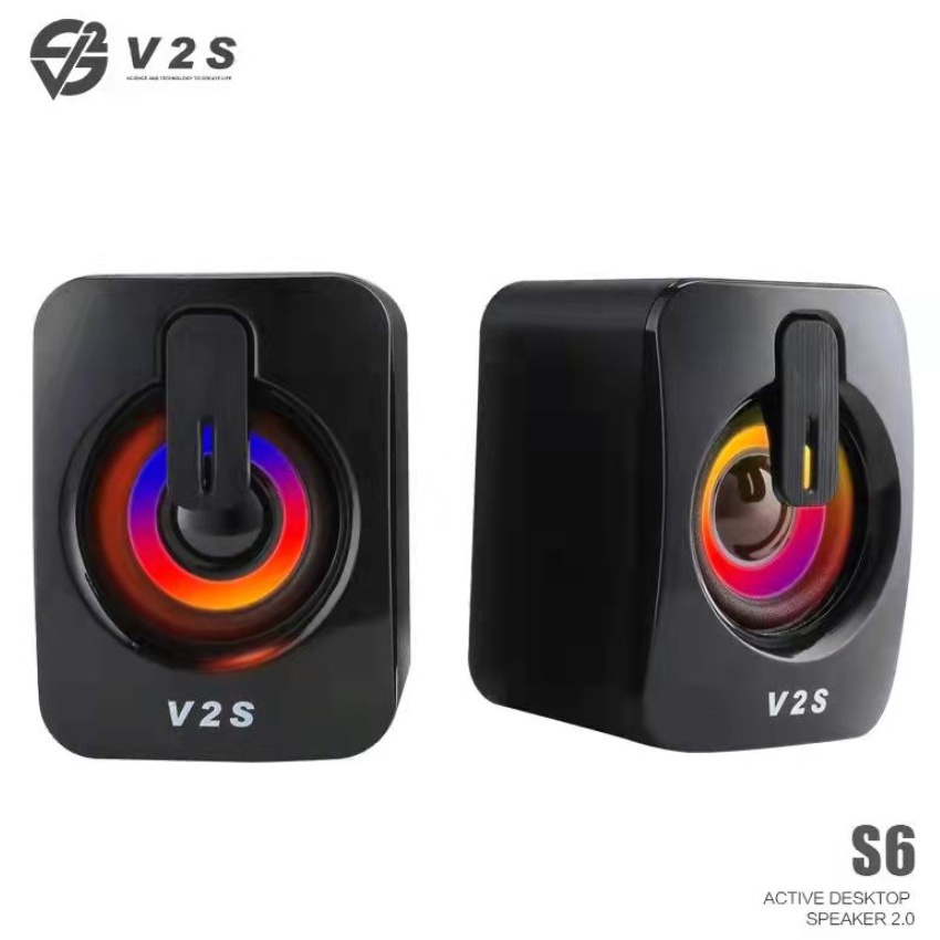 V2S S6 Mini Desktop Speaker | Powerful Bass | RGB Lights | Quick Line ...
