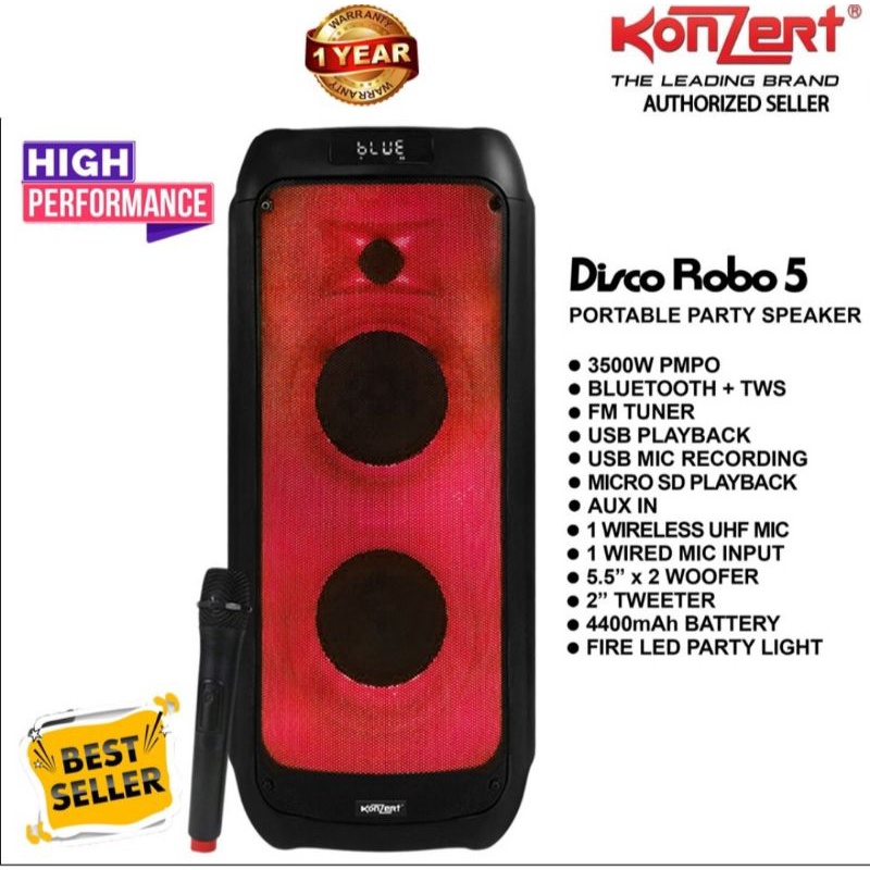 KONZERT DISCO ROBO 5 PORTABLE PARTY SPEAKER 3500W PMPO | Shopee Philippines