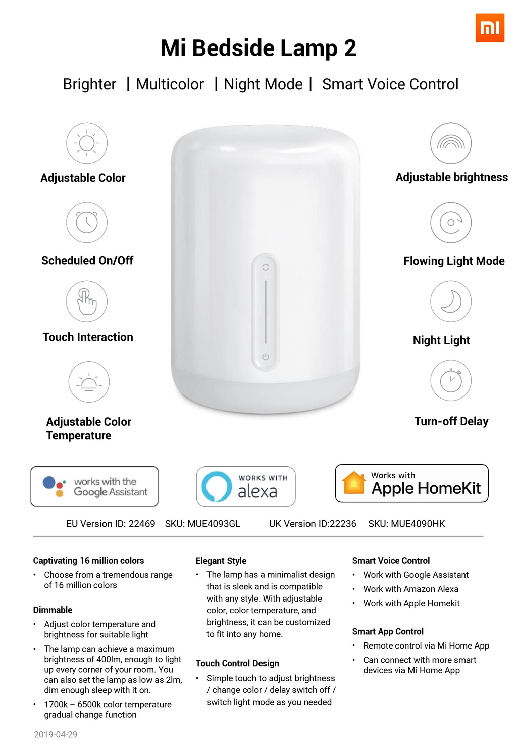 Xiaomi Mi Bedside Lamp 2 | Shopee Philippines