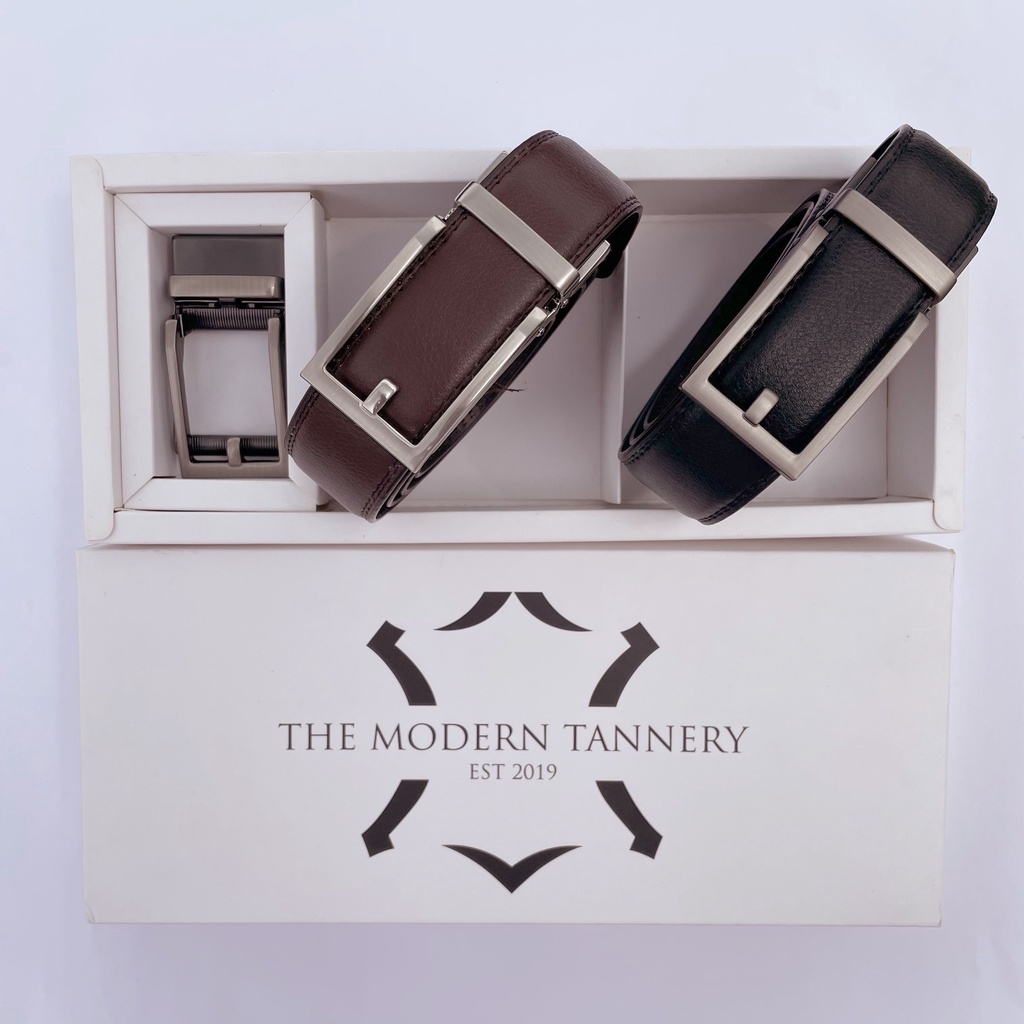 The Modern Tannery 1 Brown Leather Strap, 1 Black Leather Strap Box Set ...