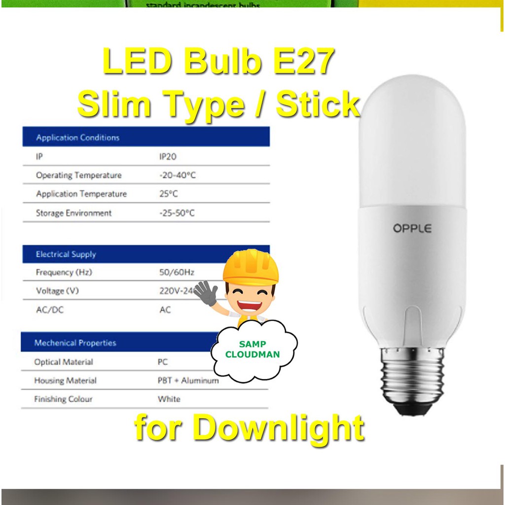 Opple LED Stick Bulb Slim Type 8W 11W Daylight for Downlight E27 Base ...