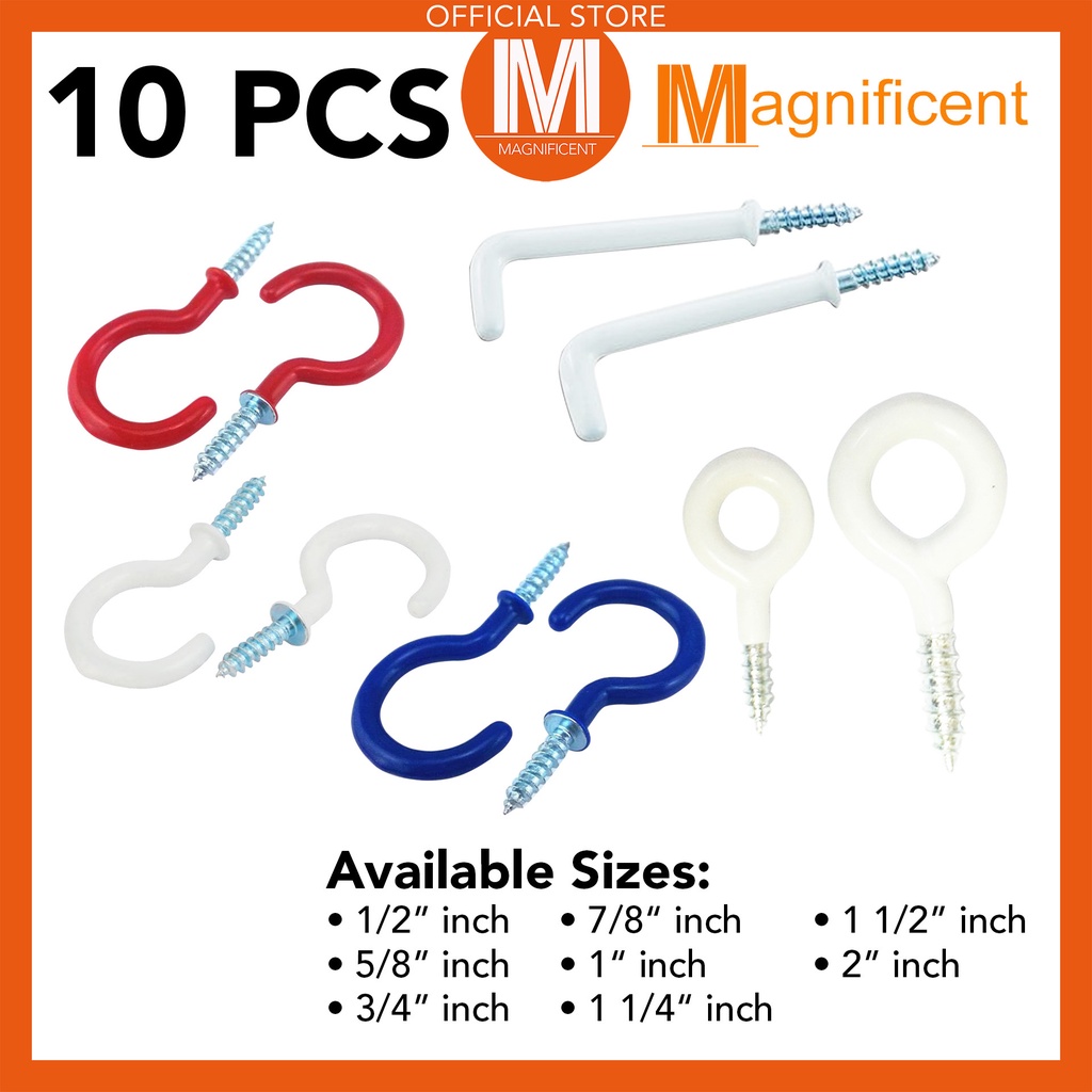 Self-Tapping Cup Hook | Square Hooks | Screw Eye Ring (10 pieces) PVC ...