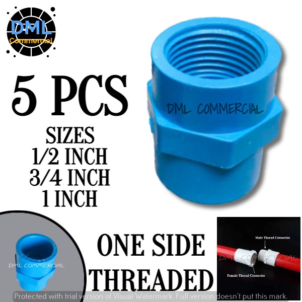(DML-3212) 5PCS Blue PVC Water Pipeline Fittings Female Adaptor One ...
