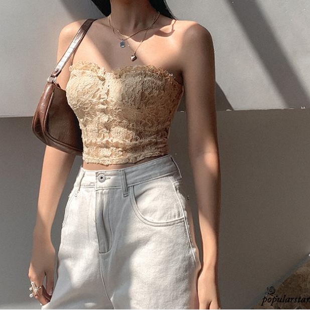 ღstar Women Sexy Lace Mesh See-through Tube Top Fashion Off Shoulder ...