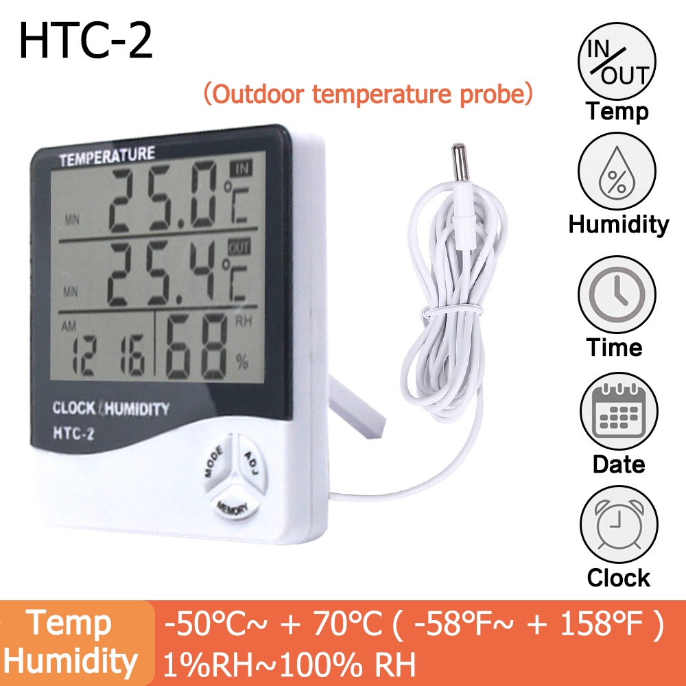 Digital LCD Humidity Thermometer Temperature Meter Clock Hygrometer ...