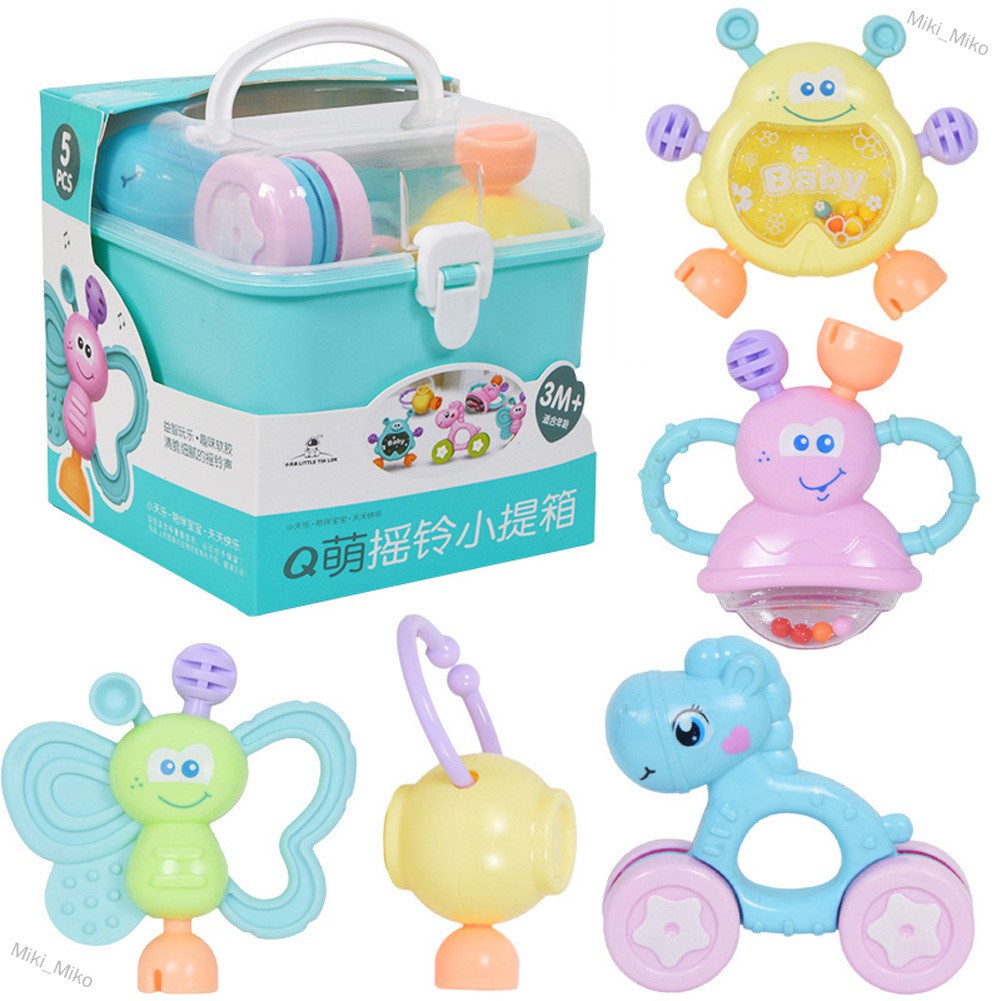 Newborn Baby Infant Early Education Rattle Teether With Storage Box ...