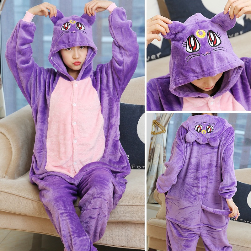 Unisex Kigurumi Stitch Panda Pikachu Totoro Cat Cartoon Flannel Pajamas Women Men Hooded Onesies ...