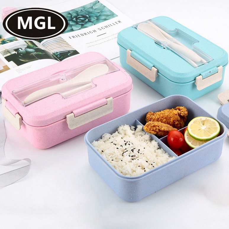 Wheat Straw Bento Lunch Box W/Tableware Portable Food Fruit Storage ...
