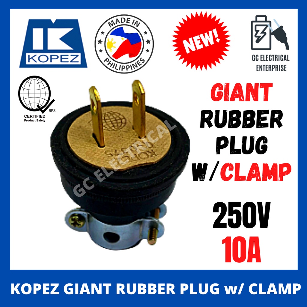 Kopez Giant Rubber Plug with CLAMP 250V 10A Outlet Socket Heavy Duty ...