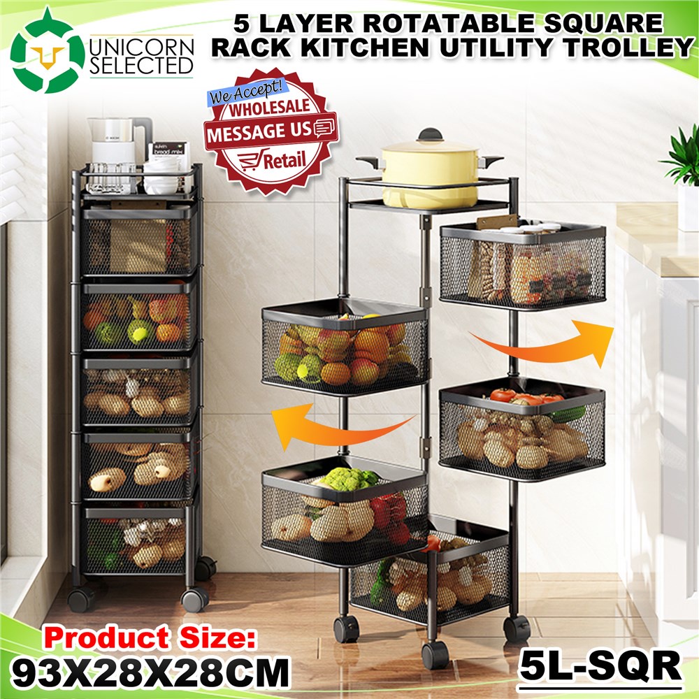 Unicorn Selected 5L-SQR 4 5 Layer Rotatable Kitchen Utility Trolley ...