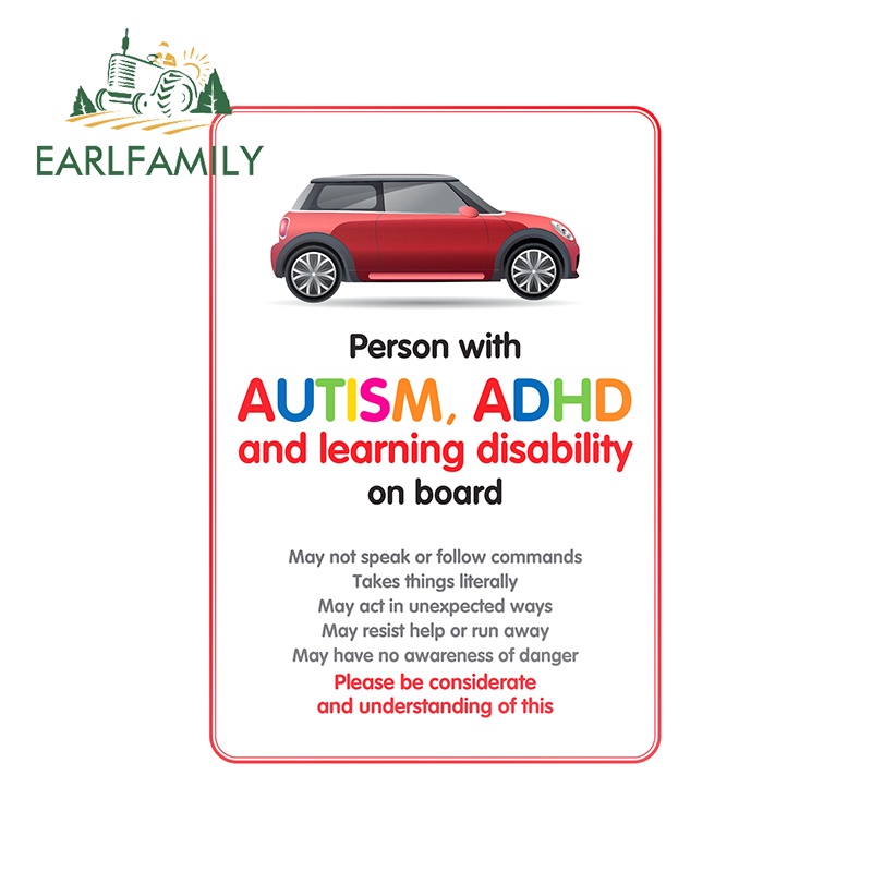 EARLFAMILY 13cm x 9.2cm for Adult Autism On Board Vinyl Car Stickers ...