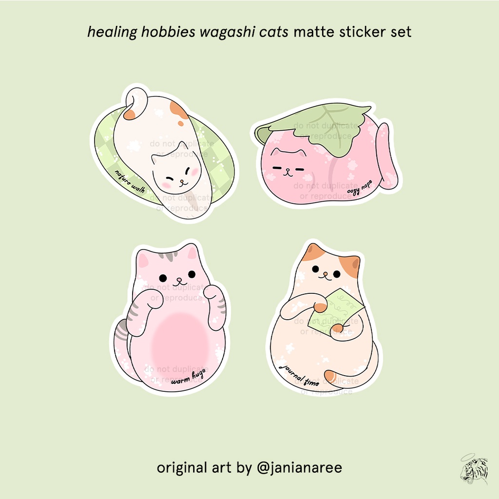 Healing Hobbies Wagashi Cats Matte Sticker Set (Tags: aesthetic diecut ...