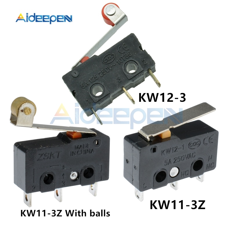 10Pcs/lot KW12-3 KW11-3Z 3 Pin Micro Limit Switch Roller Lever Pulley 5A 250V Snap Action Push ...