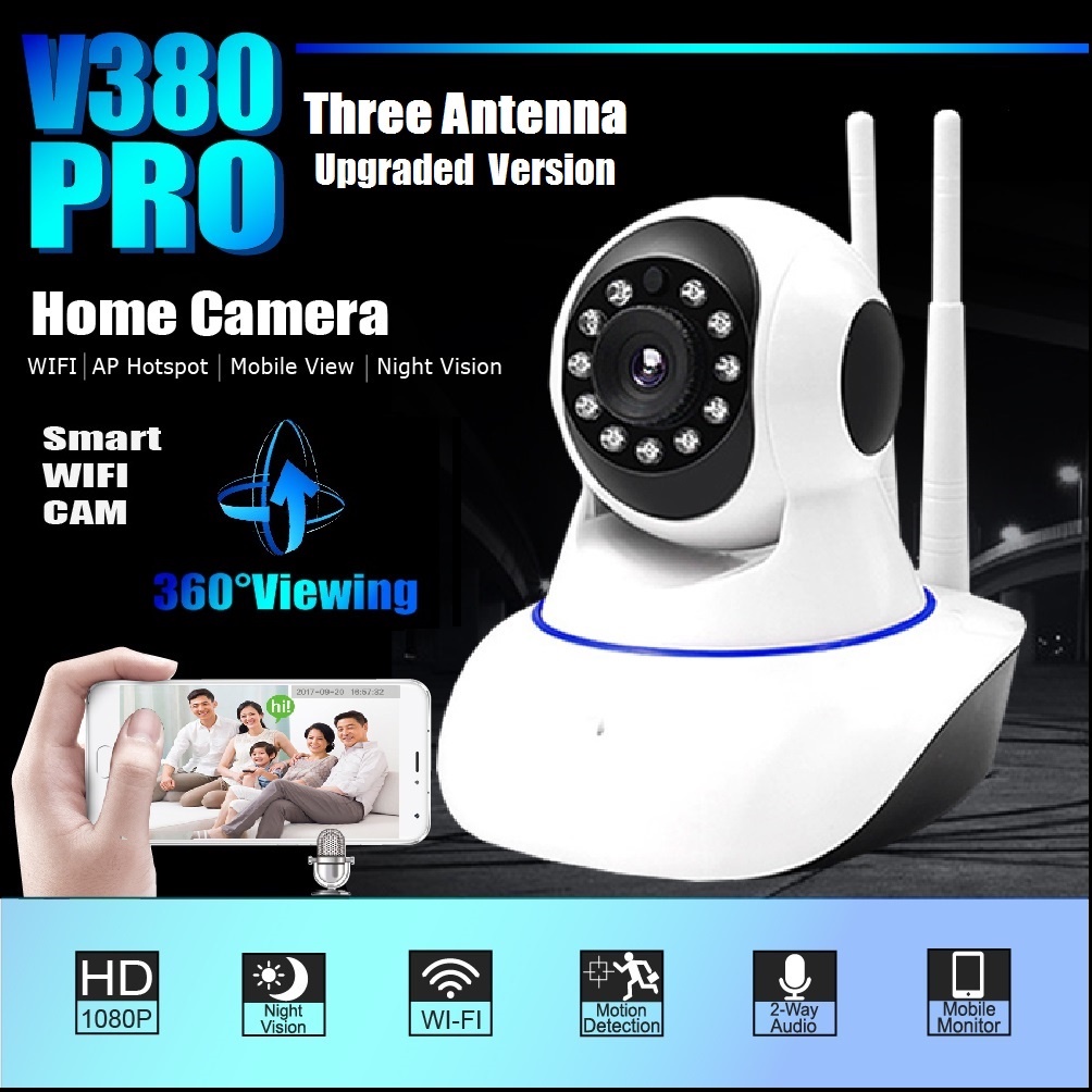 V380 Pro Smart HD 1080P P2P Night Vision Wireless IP Camera Triple ...