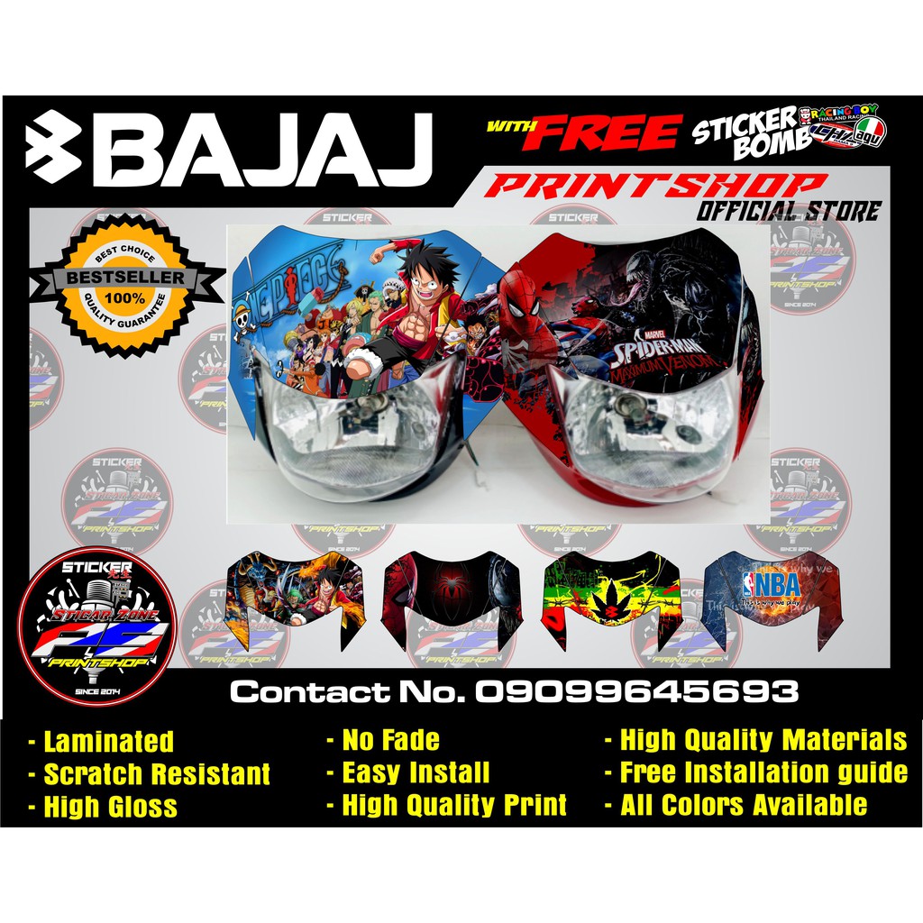 Bajaj Cowling Headlight Front only sticker decals durable and high ...