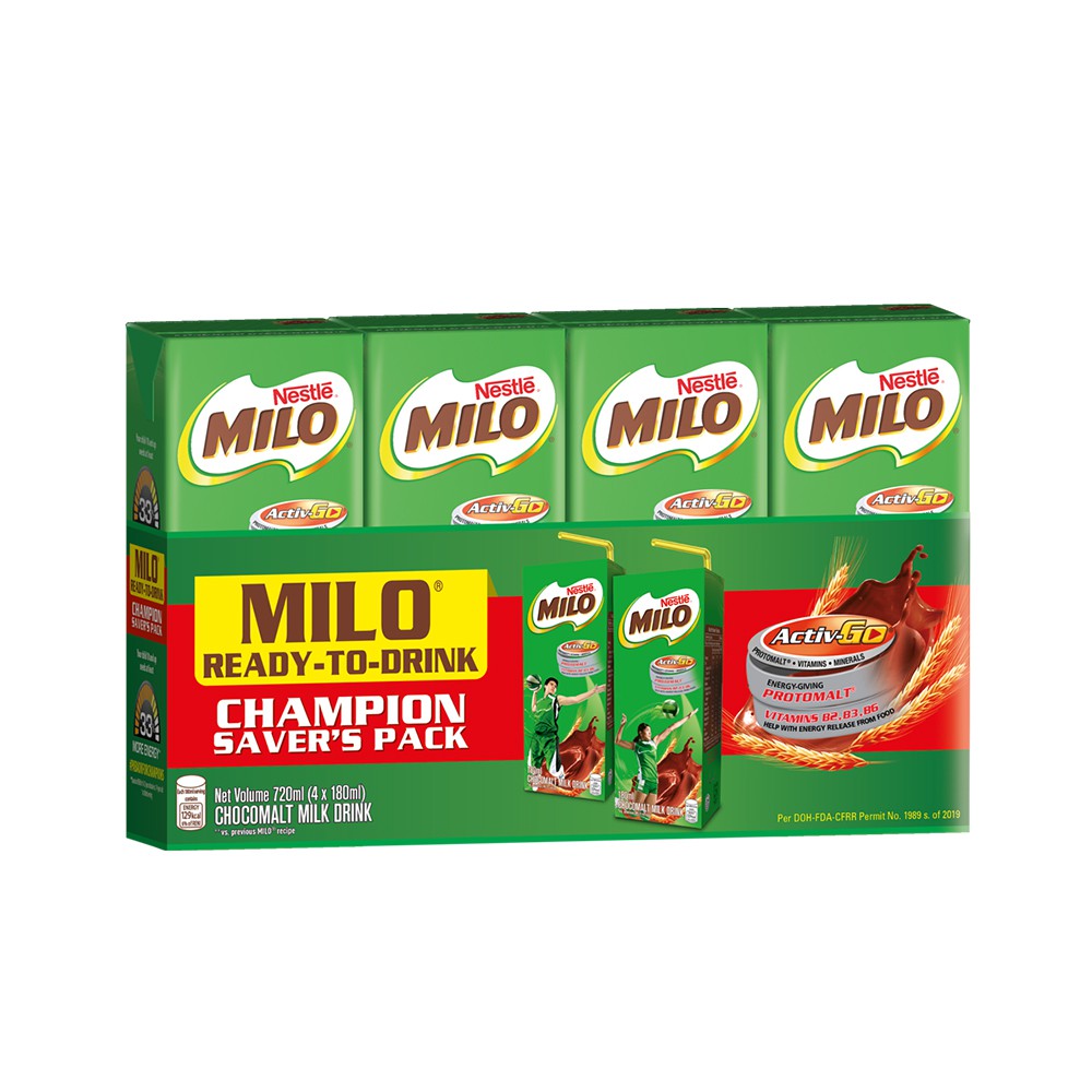 Milo Ready To Drink Champion Savers Pack 180ml - Pack of 4 | Shopee ...