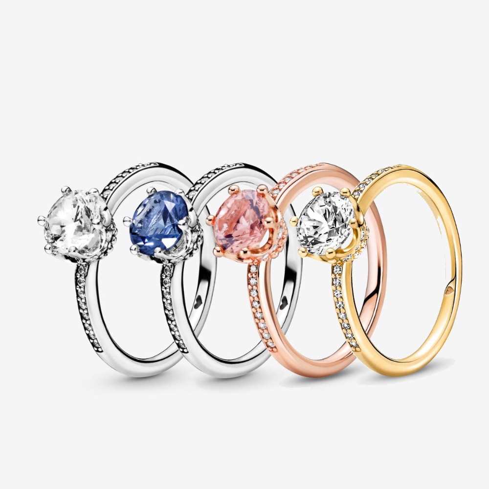 PAN Rose gold Blue Sparkling Crown Ring 925 silver diamond women ...