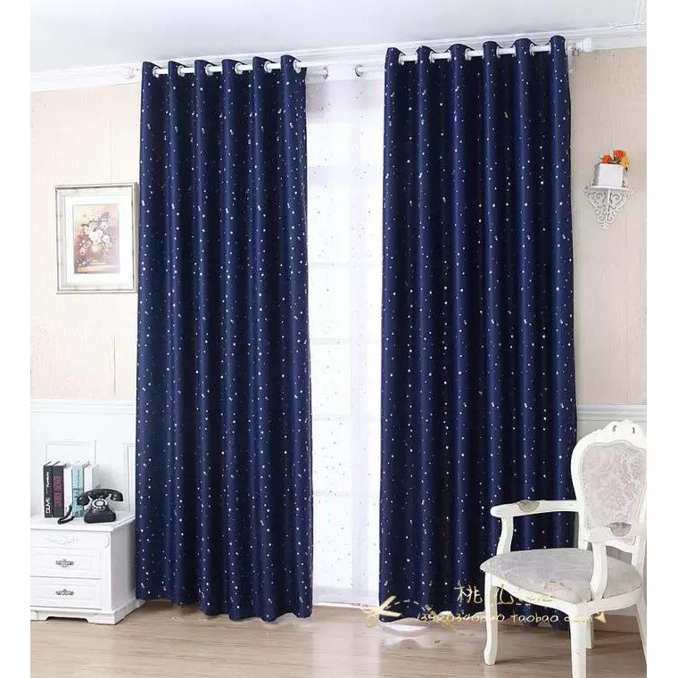 AMY#3/1 SET DARK BLUE STAR CURTAINS/A-1001 | Shopee Philippines