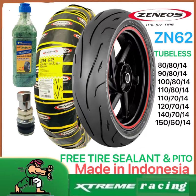 ZENEOS ZN62 MOTORCYCLE TIRE GULONG TUBELESS 80/80/14 90/80/14 100/80/14 ...