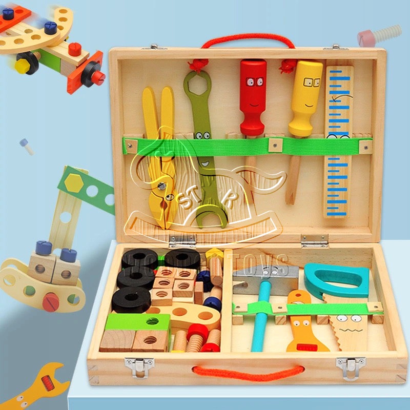 Wooden Simulation Toolbox Kit Wooden DIY Screw Nut Disassembly Multi ...