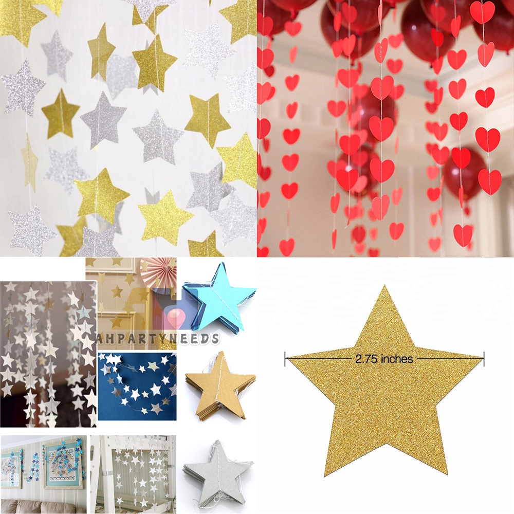 Hanging Paper Glitter Star String Pentagram Heart Bunting Banner ...