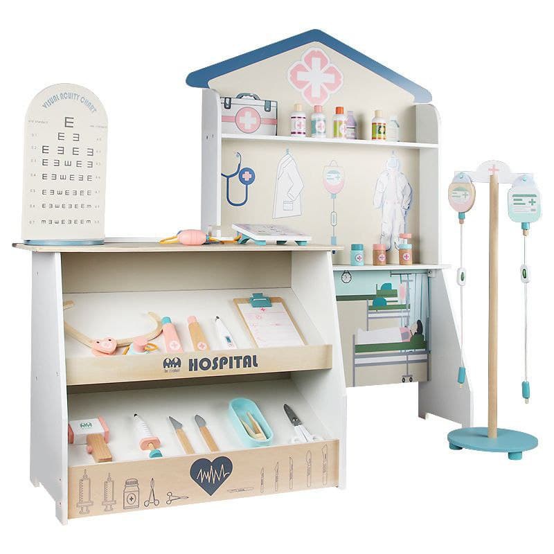 BYJ Wooden Hospital Pretend Play Set Wooden Clinic Doctor Dentist ...