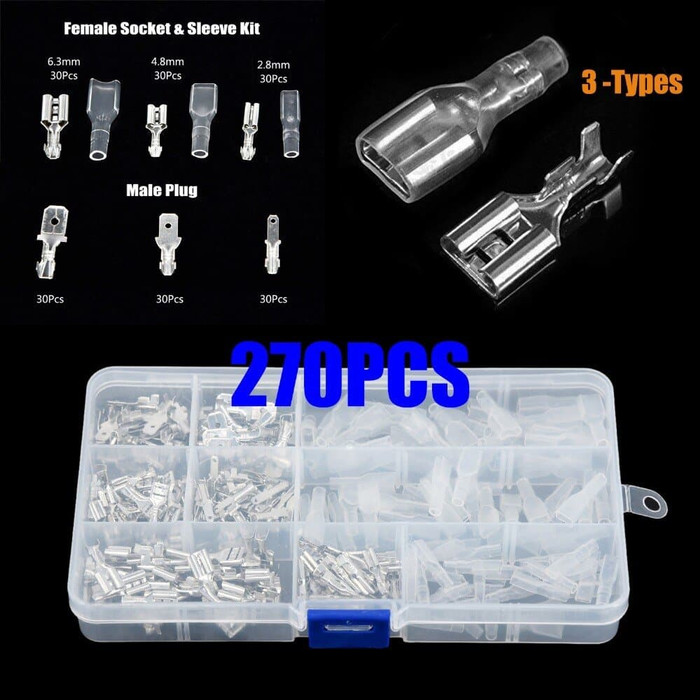 270pcs Female Male Flat Plug Crimp Terminals Cable Lug Shoes Cable ...
