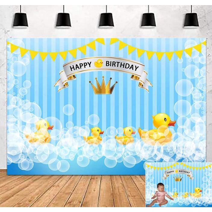 Blue Bubble Cute Little Yellow Duck Happy Birthday Theme Backdrops ...