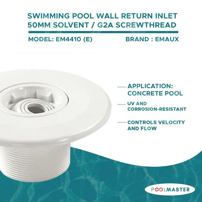 Emaux EM4410E Wall Return Inlet 50MM Solvent / 63MM G2A Screwthread ...