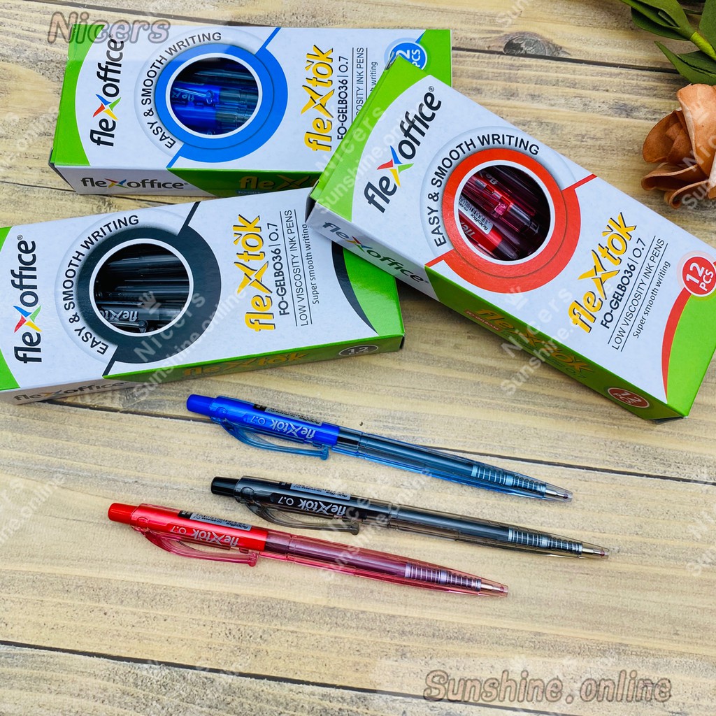 12pcs 0.7mm original Flexoffice flextok smooth ink pen ballpen | Shopee ...