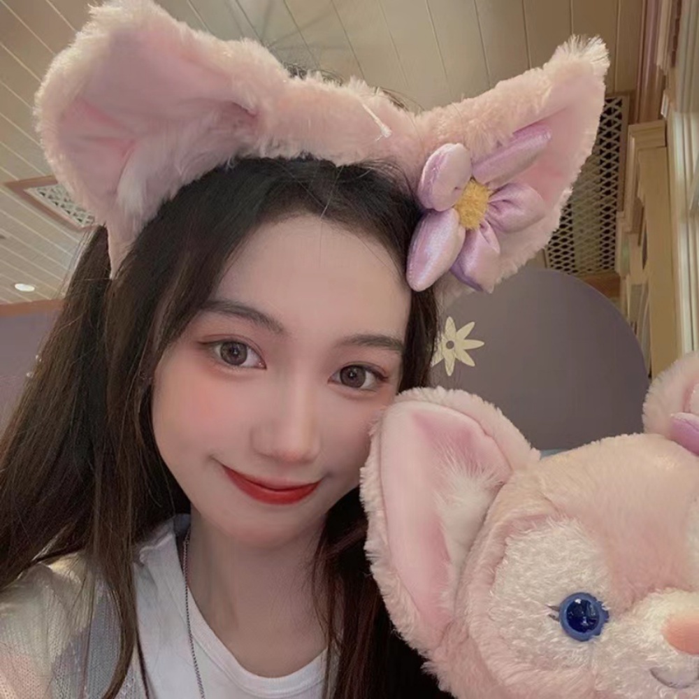Lingna Belle Headband Cartoon Plush Ears Face Wash Makeup Photo Pink ...
