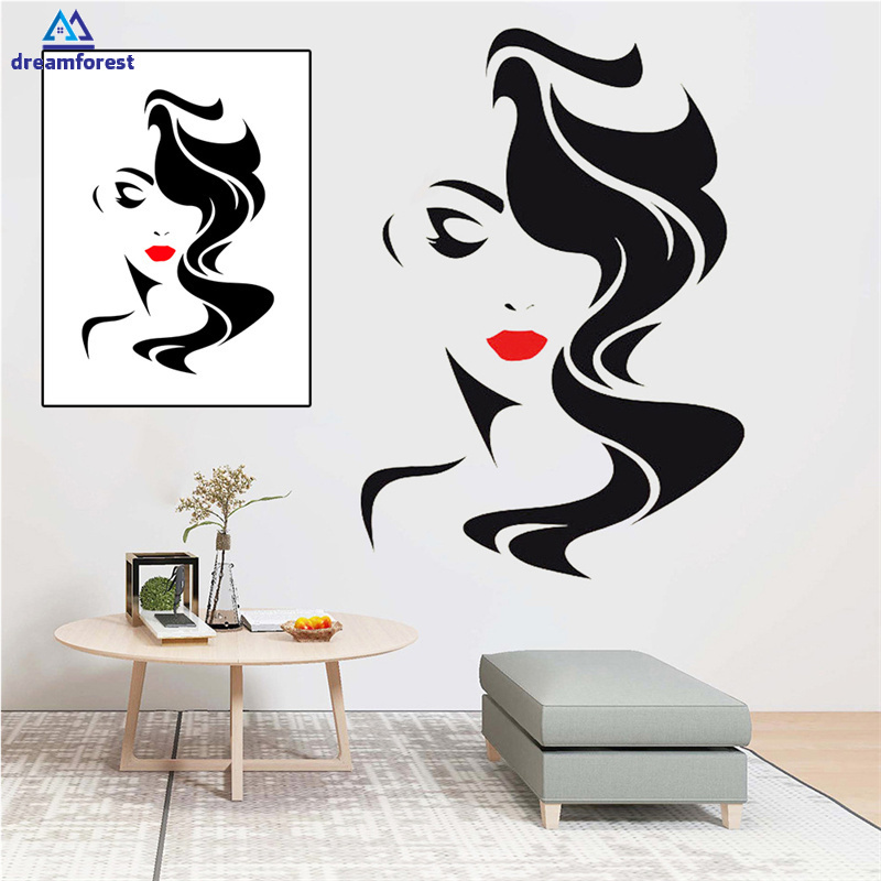 【Wall Stickers】Beautiful Lady Wall Stickers Beauty Salon Hairdresser ...