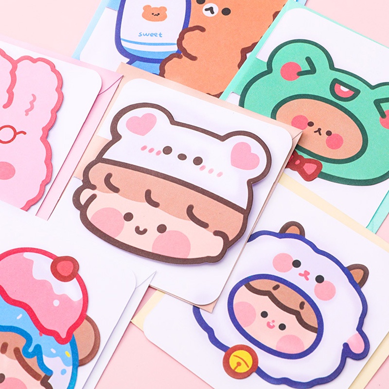 Cartoon Cute Foldable Greeting Card with Envelope Birthday Mini DIY ...